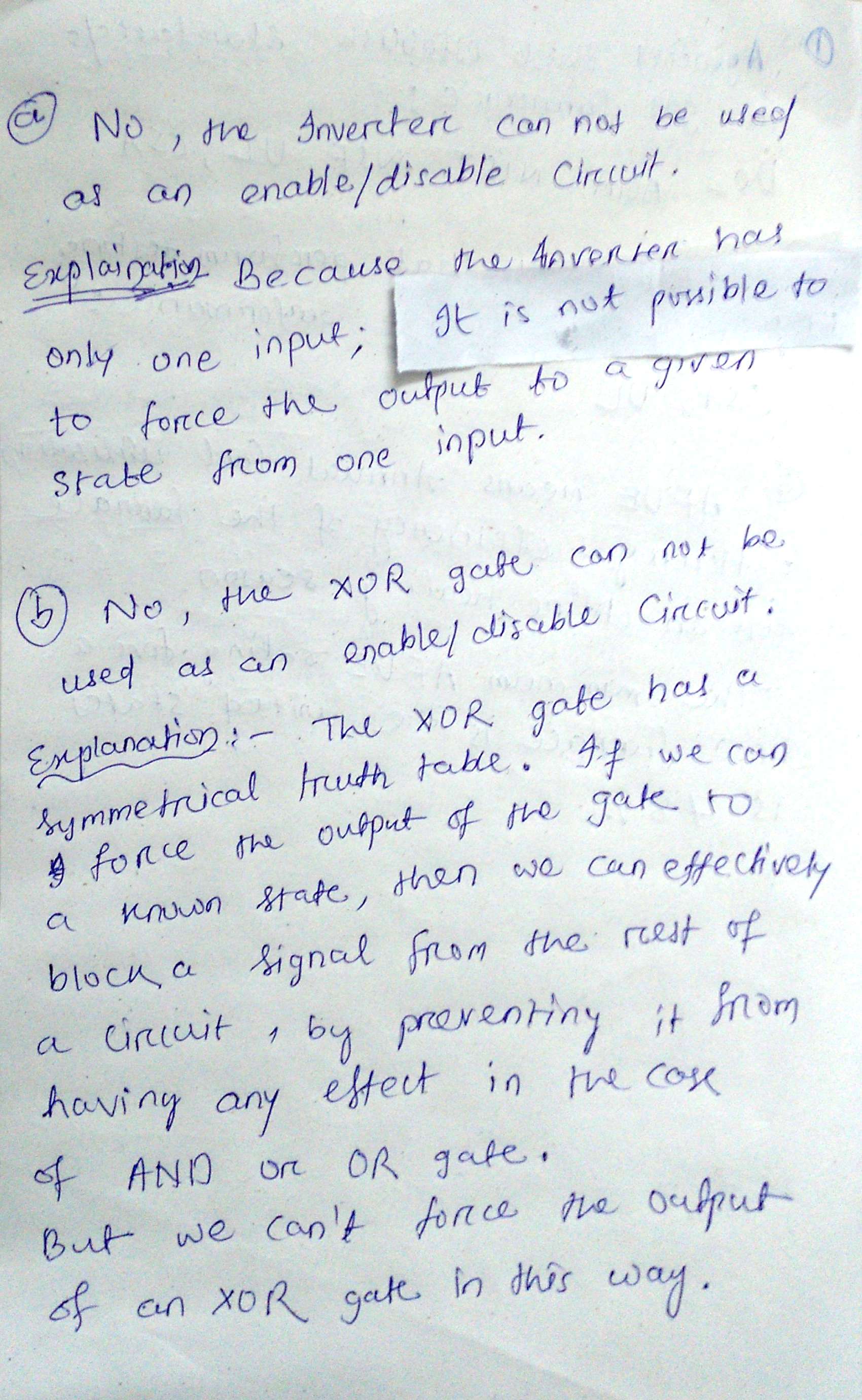 (Solved) - (a) Can an INVERTER be used as an enable/disable circuit ...