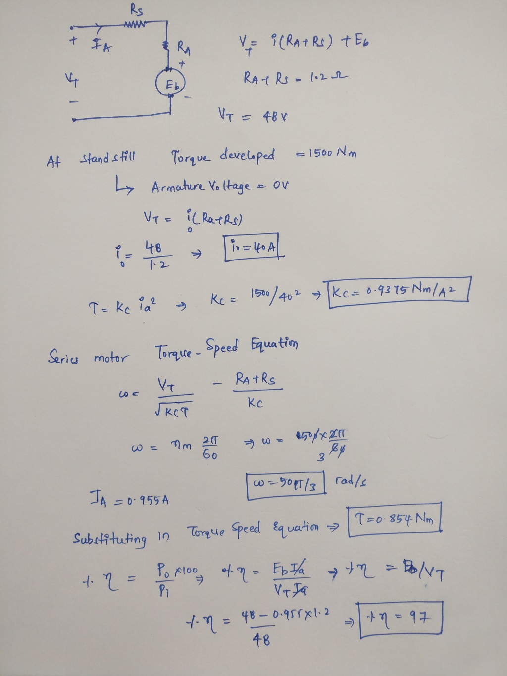 (Solved) - A series DC motor has combined armature and field resistance ...