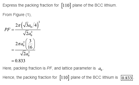(Solved) - 1. Determine the planar density and packing fraction for FCC ...
