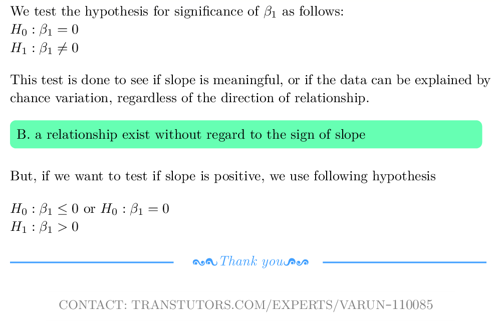 (Solved) - hypothesis test of the linear relation between the ...