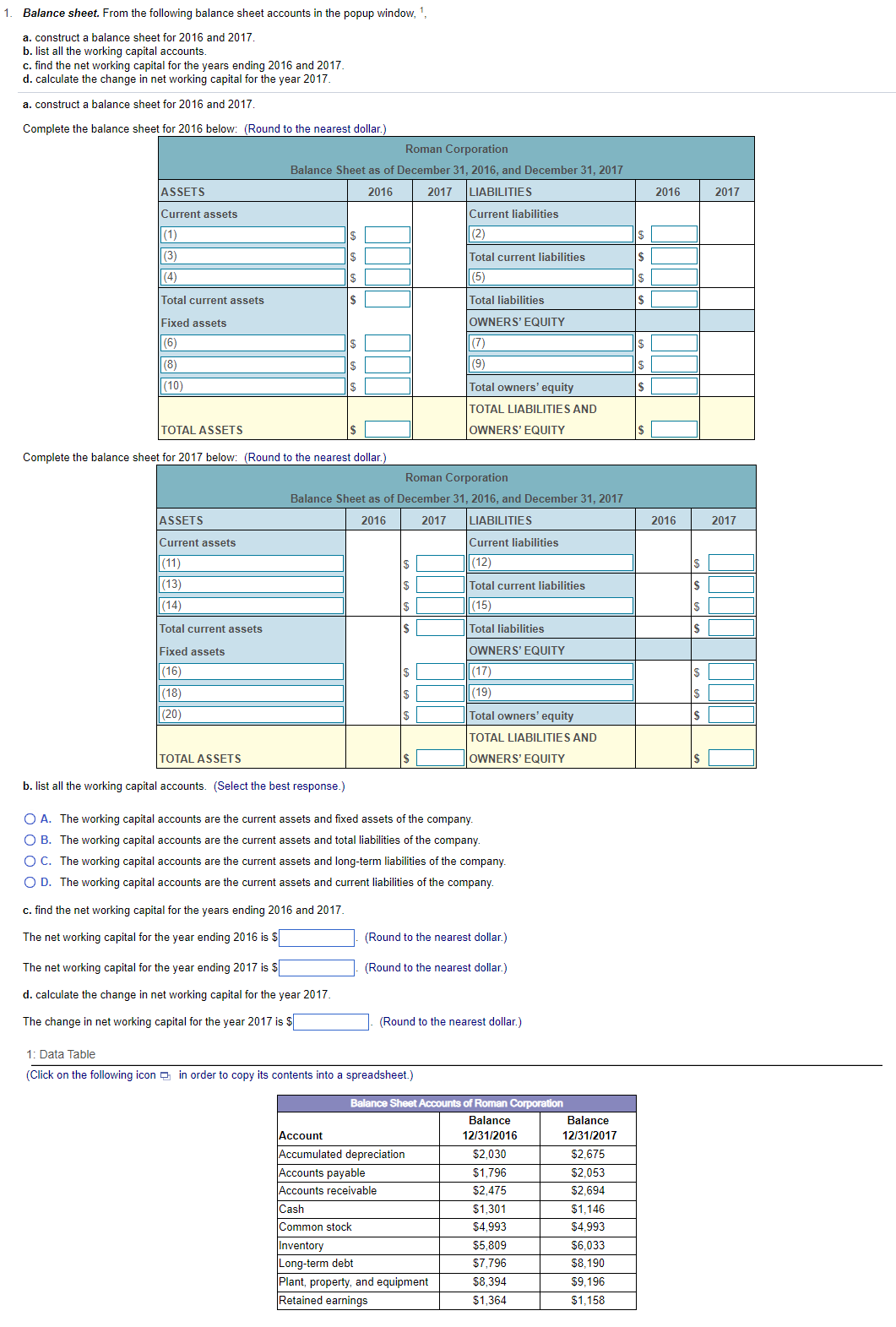 (Solved) - Balance sheet. From the following balance sheet accounts in ...