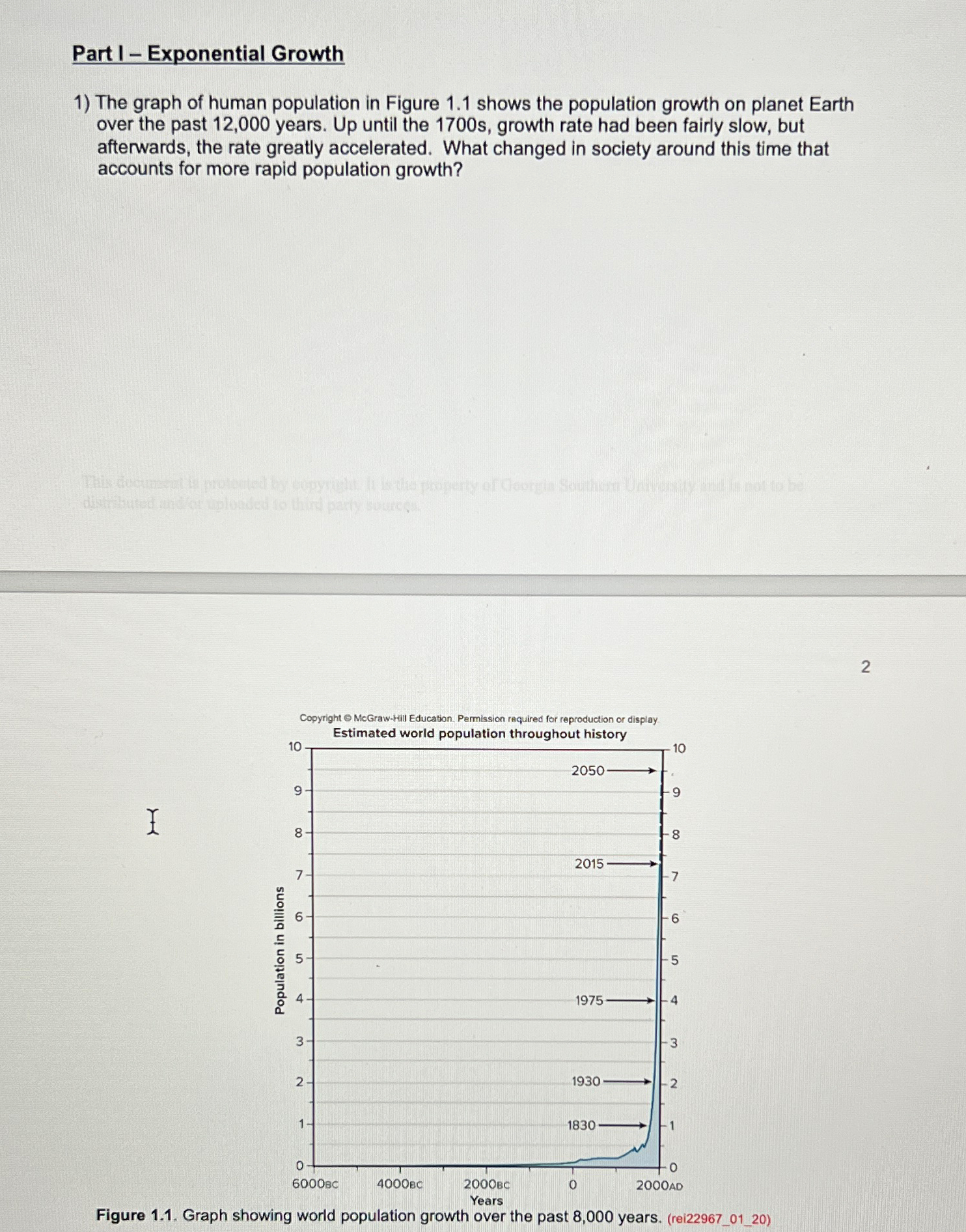(Get Answer) - Part I - Exponential Growth The graph of human ...