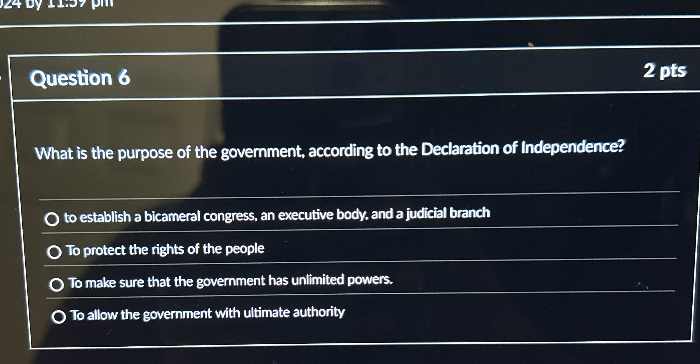 (Solved) - Question 6: What is the purpose of the government, according ...