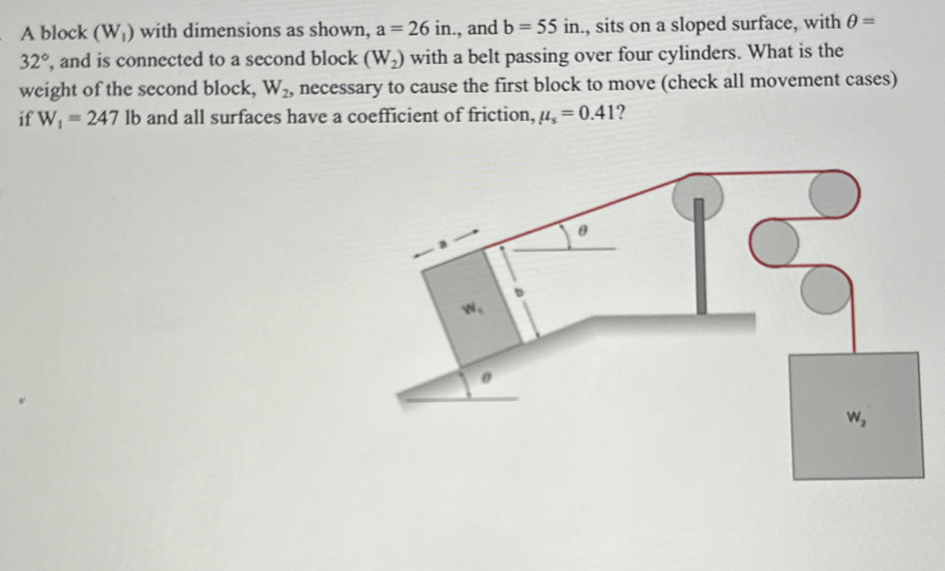 (Get Answer) - A block (W1) with dimensions as shown, a=26 in., and b ...