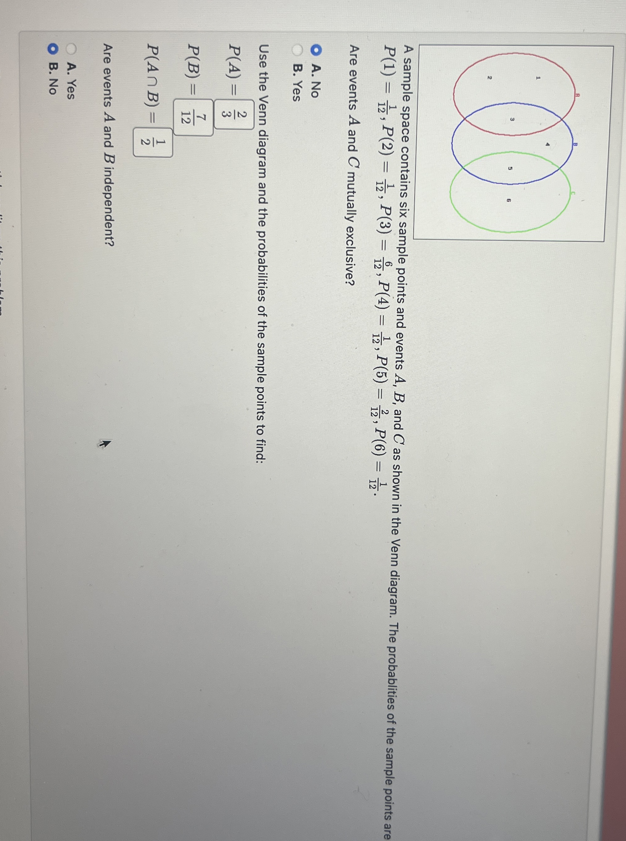 (Solved) - A sample space contains six sample points and events A, B ...
