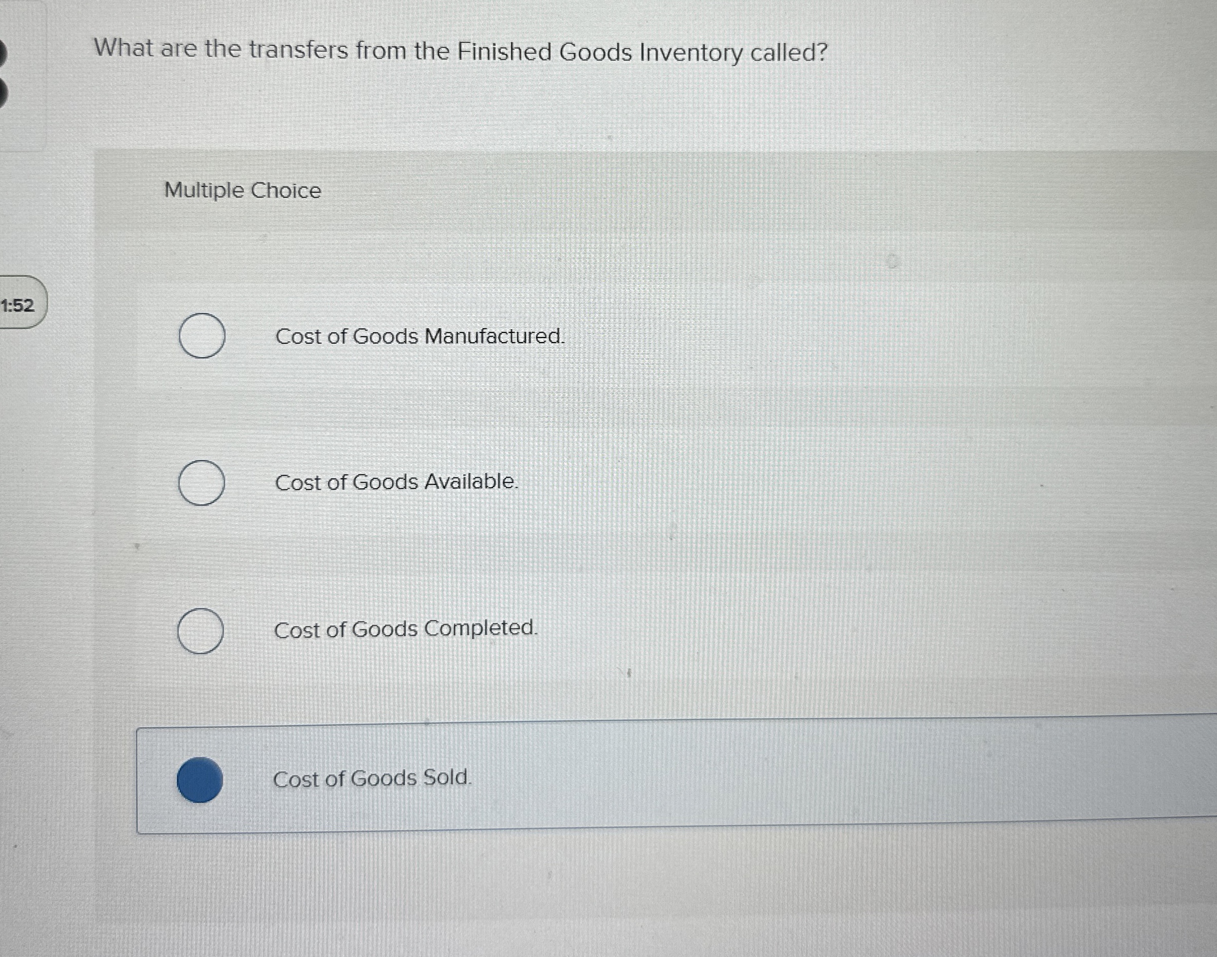 (Get Answer) - What are the transfers from the Finished Goods Inventory ...