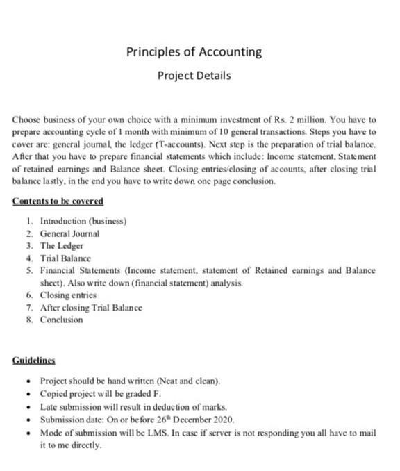 (Solved) - Principles Of Accounting Project Details Choose Business Of ...
