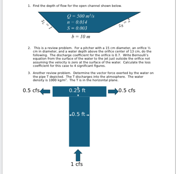 (Get Answer) - Find the depth of flow for the open channel shown below ...