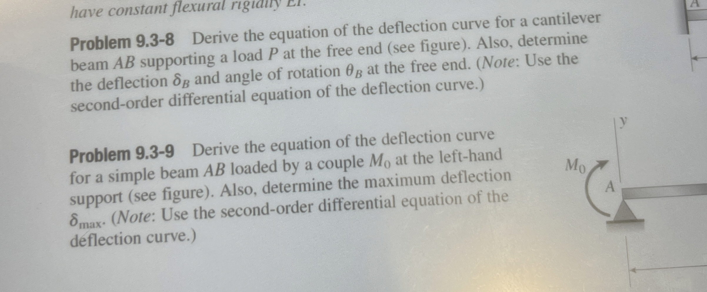 (Get Answer) - Problem 9.3-8 Derive the equation of the deflection ...