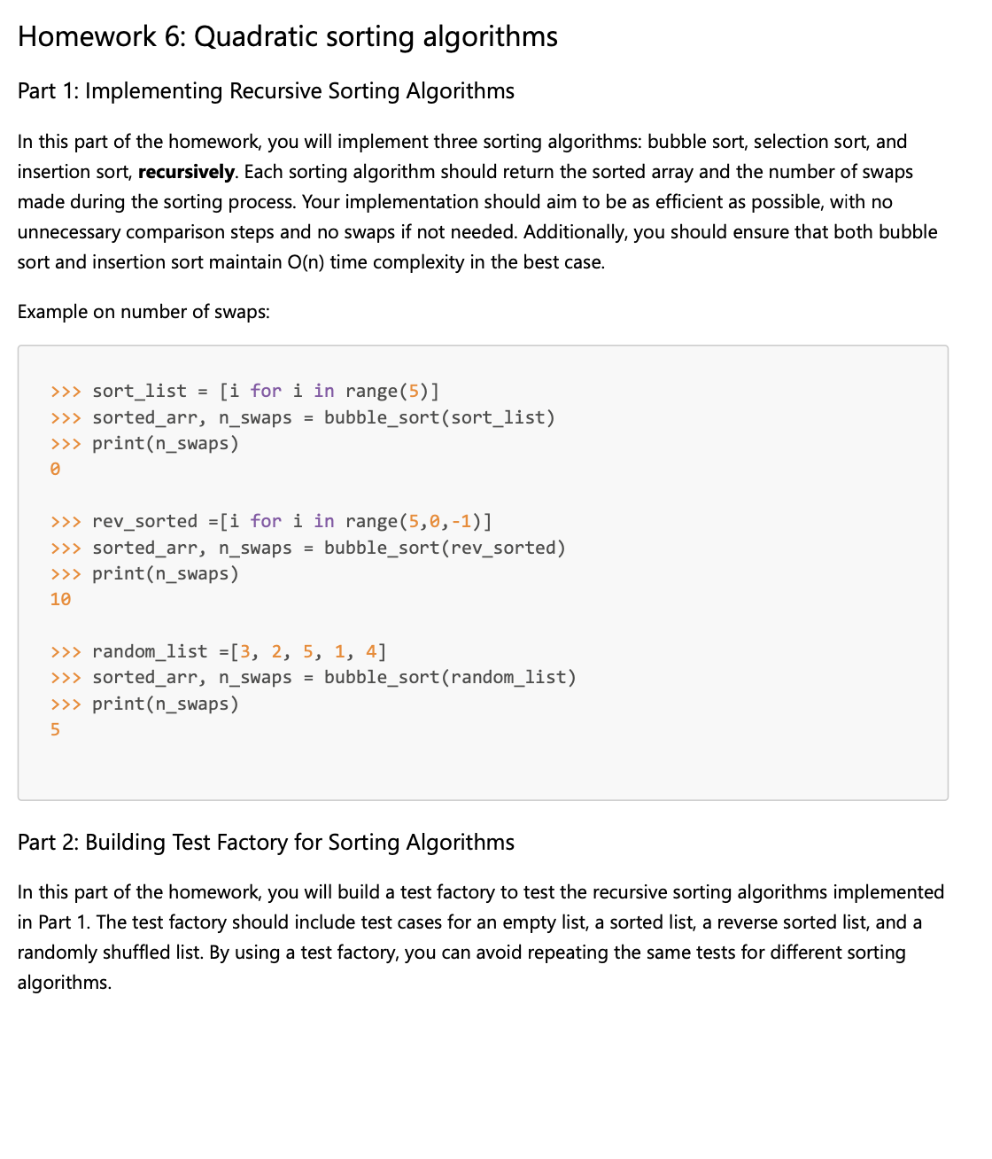 (Solved) - Homework 6: Quadratic sorting algorithms Part 1: Implementing... (1 Answer) | Transtutors