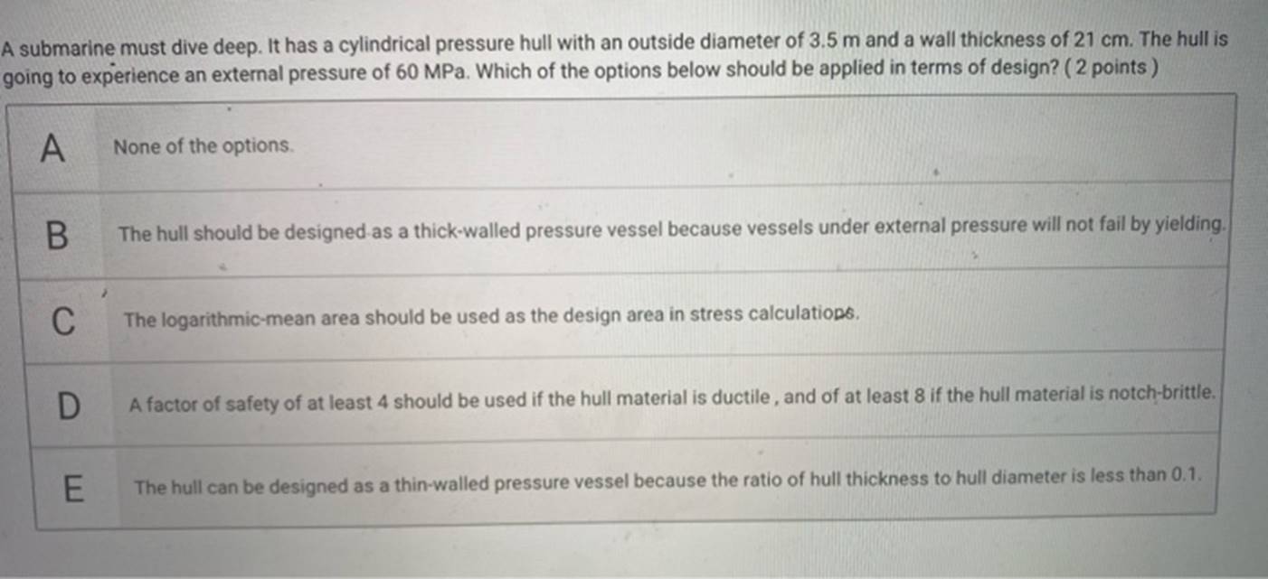 (Solved) - A Submarine Must Dive Deep. It Has A Cylindrical Pressure ...