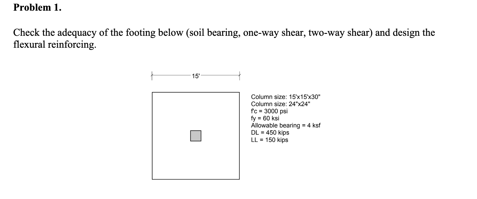 (Solved) - Check the adequacy of the footing below (soil bearing, one ...