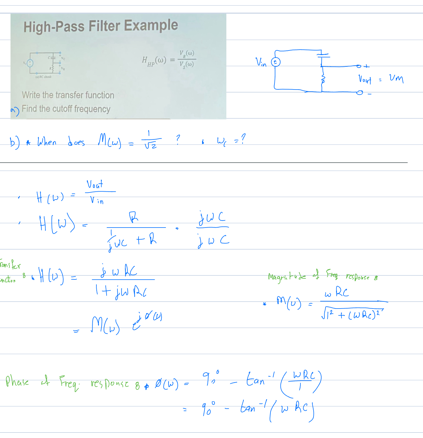 (Get Answer) - High-Pass Filter Example H HP (?) = V R (?) / V S ...