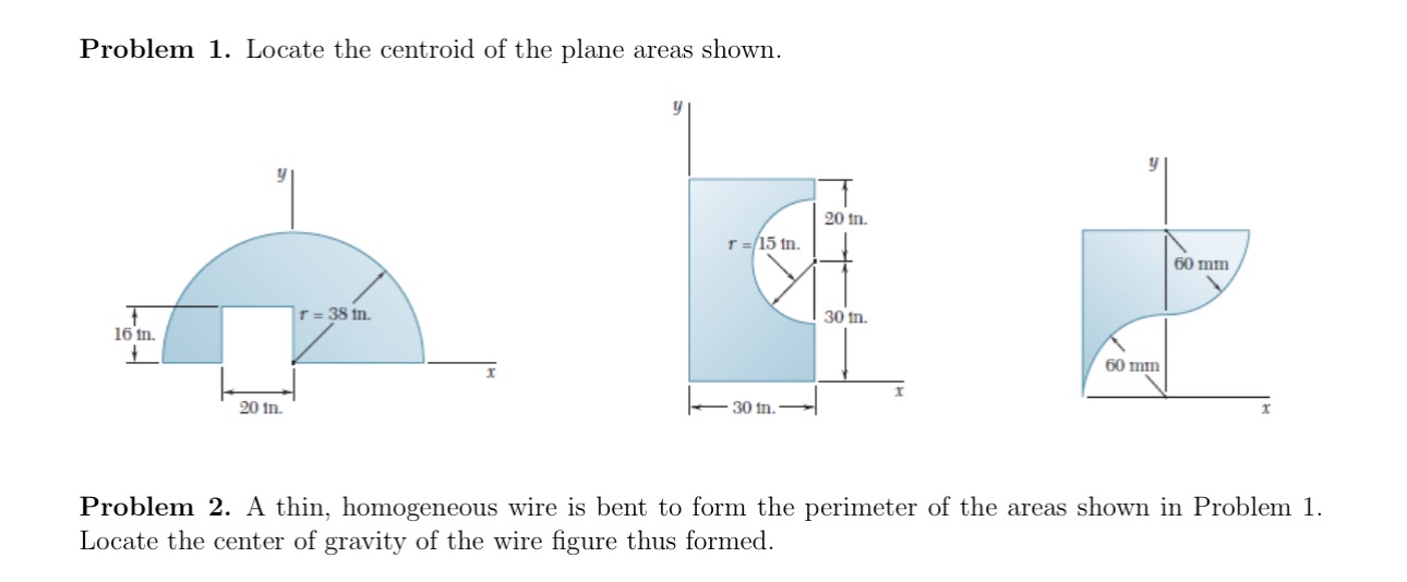 (Get Answer) - Problem 1. Locate the centroid of the plane areas shown ...