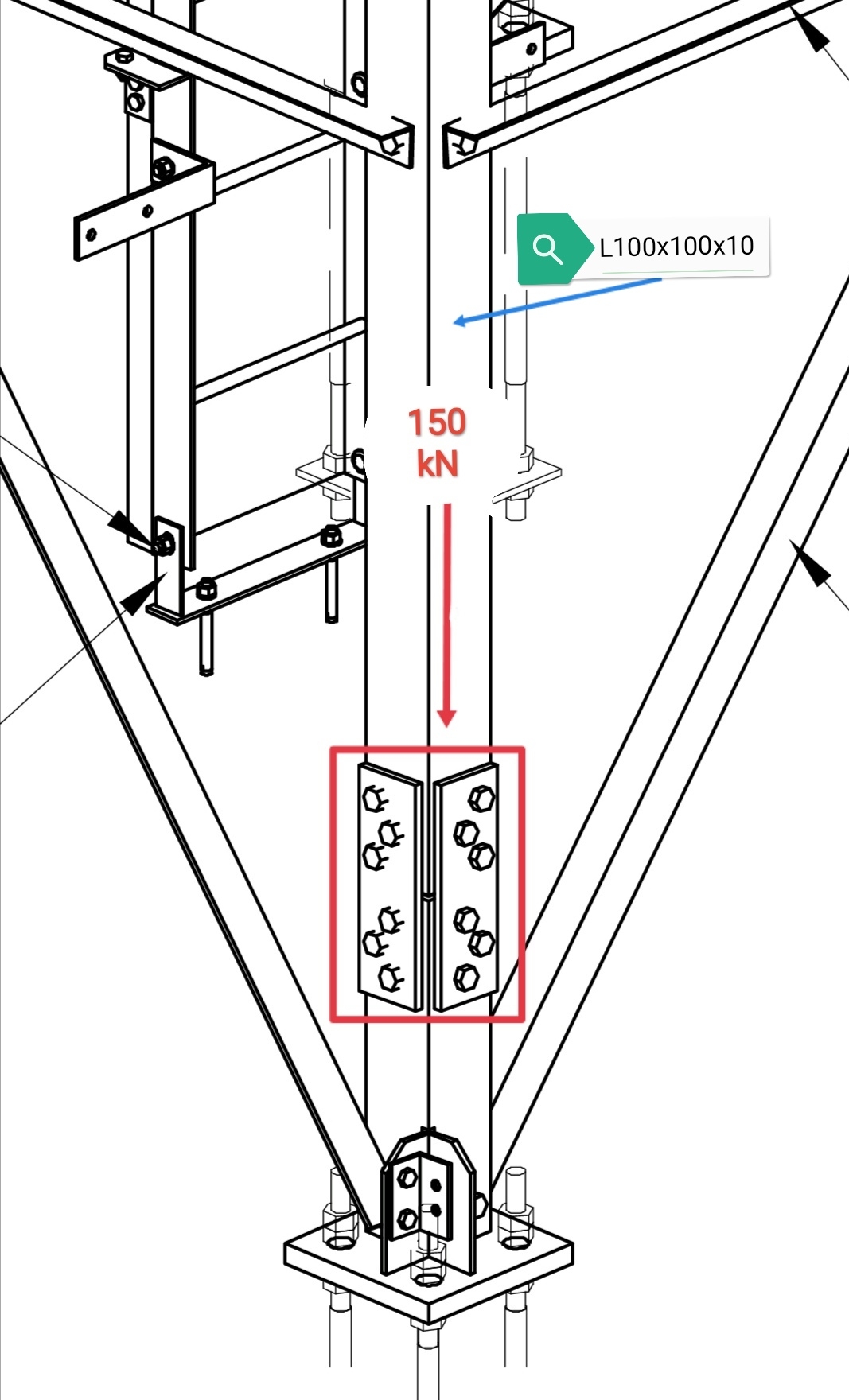 (Solved) - Design the connection between Two Single angles L100x100x10 ...