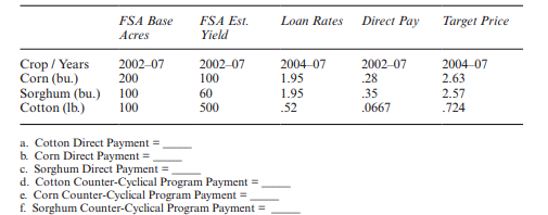 (Solved) - Calculate the Direct and Counter-Cyclical Program Payment under... (1 Answer ...