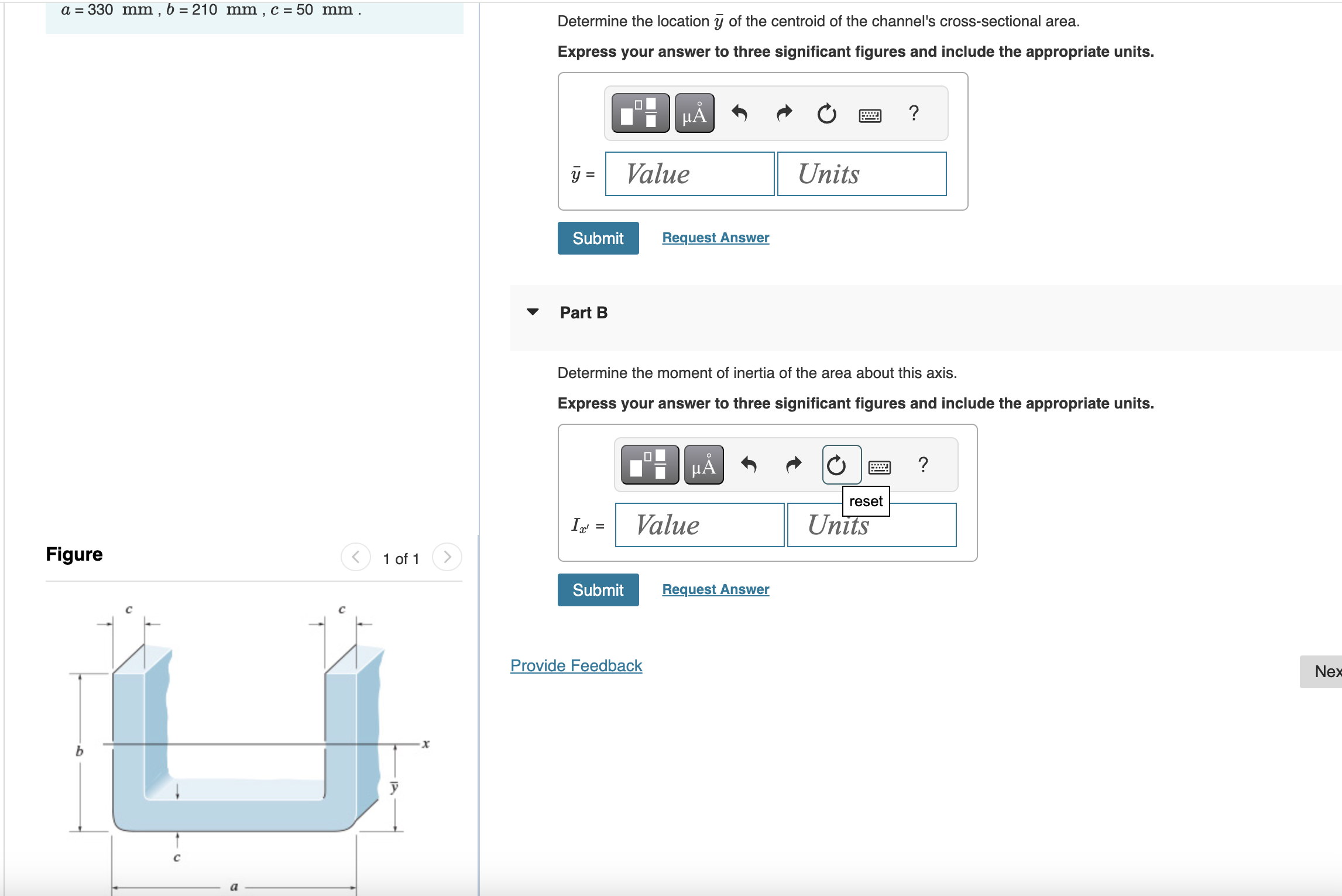 (Get Answer) - a=330mm, b=210mm, c=50mm. Determine the location ? of ...