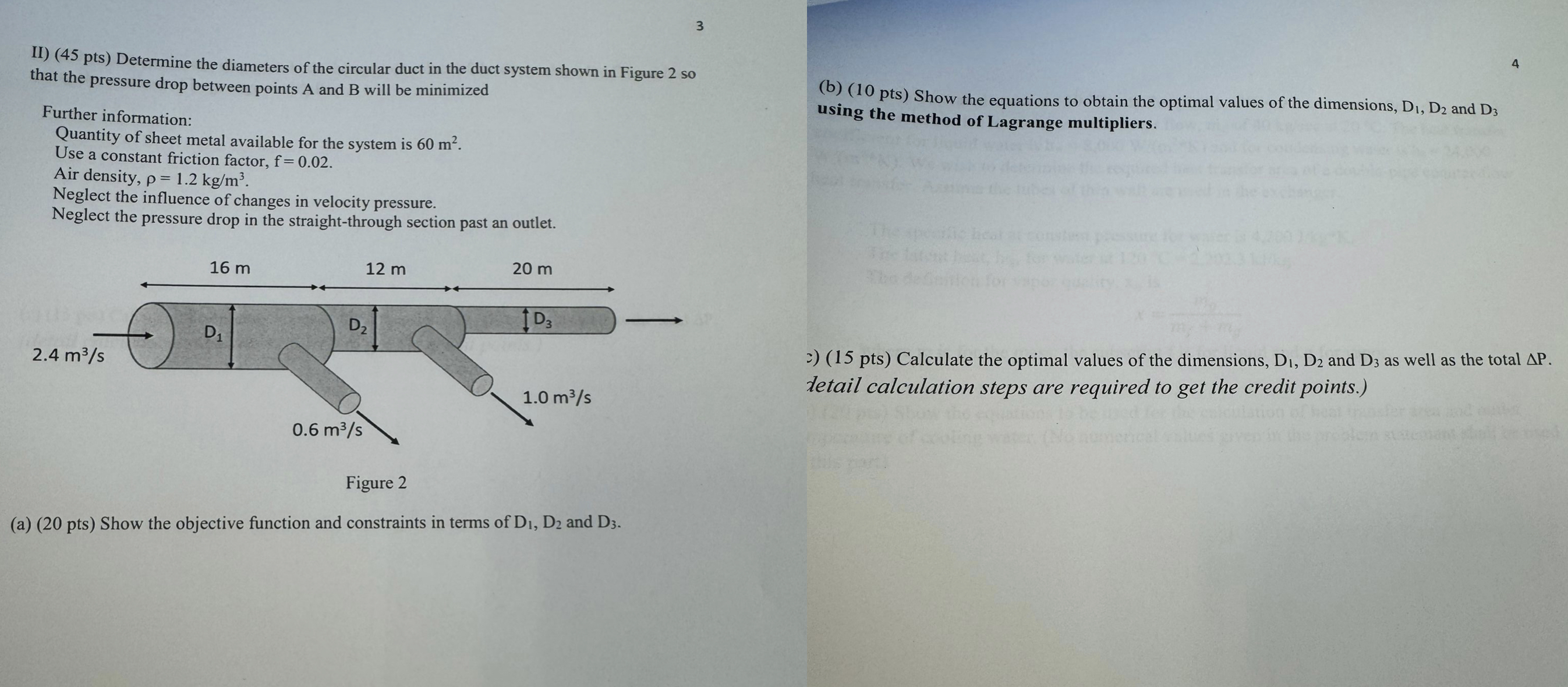 (Solved) - 3II) (45 pts) Determine the diameters of the circular duct ...