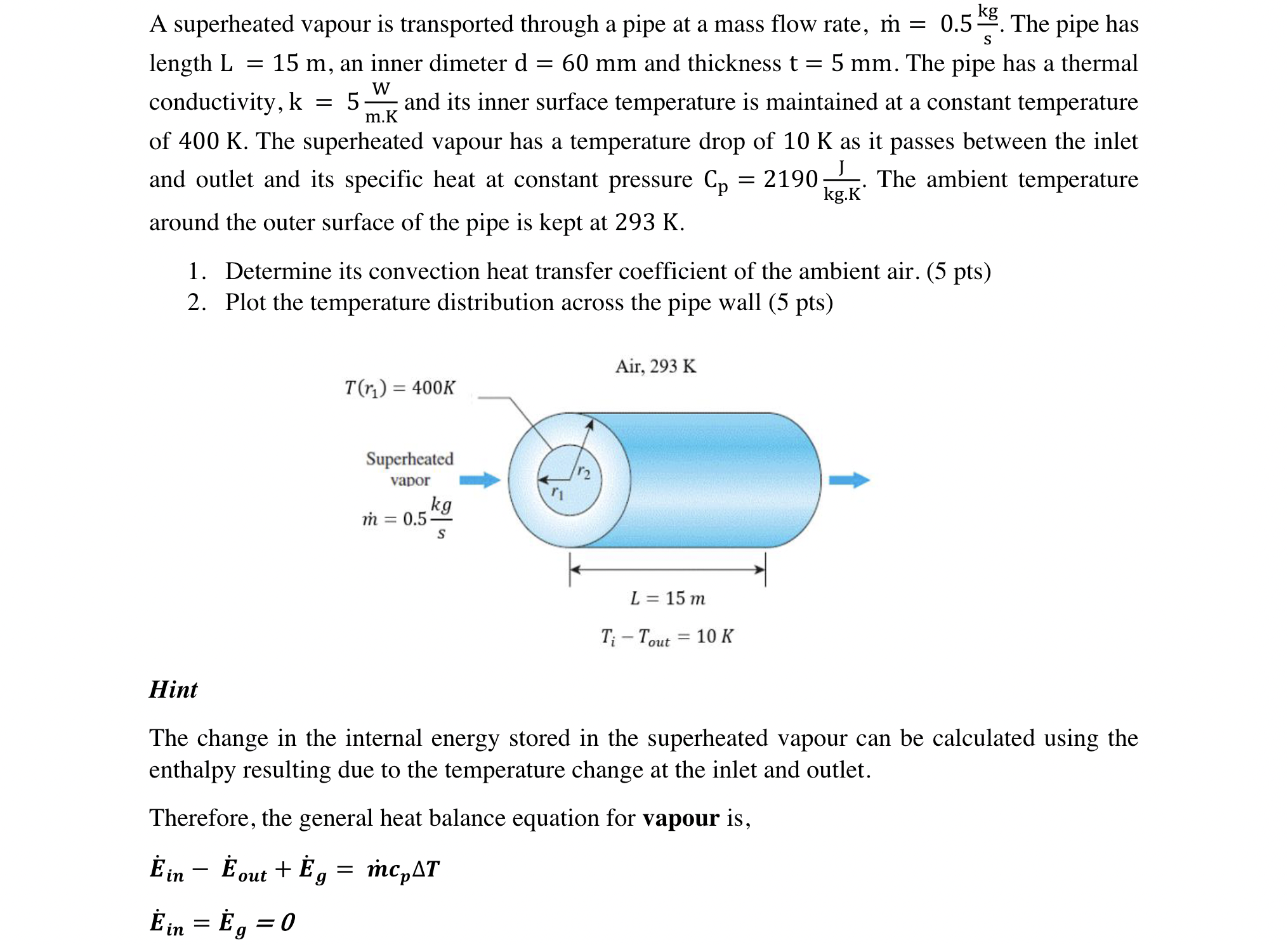 (Solved) - A superheated vapour is transported through a pipe at a mass ...