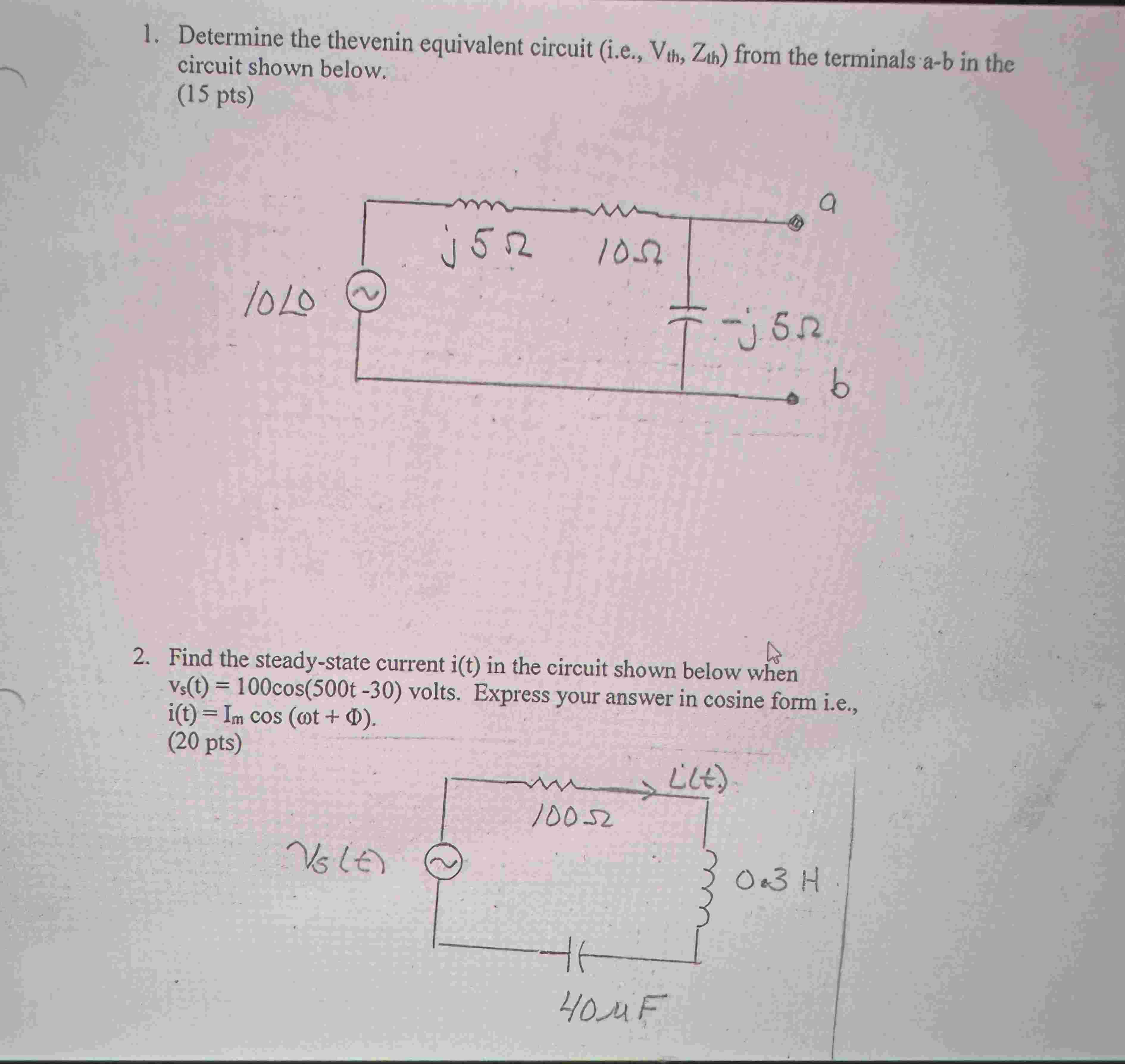 (Solved) - 1. Determine the Thevenin equivalent circuit (i.e., Vth, Zth ...