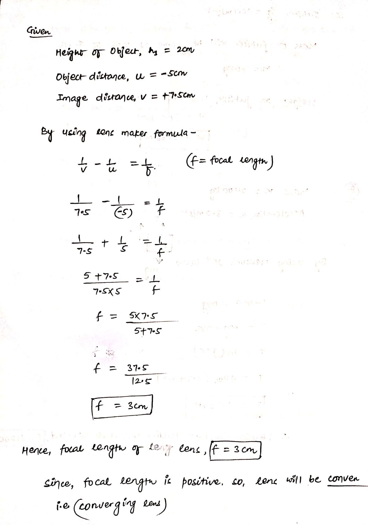(Solved) - an object that is 2 cm tall is placed 5 cm to the left of a ...