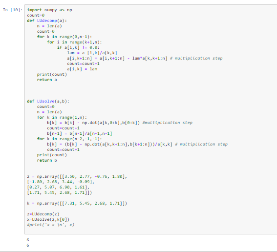 (Solved) - python Linear Equation System LU Decomposition Method ...