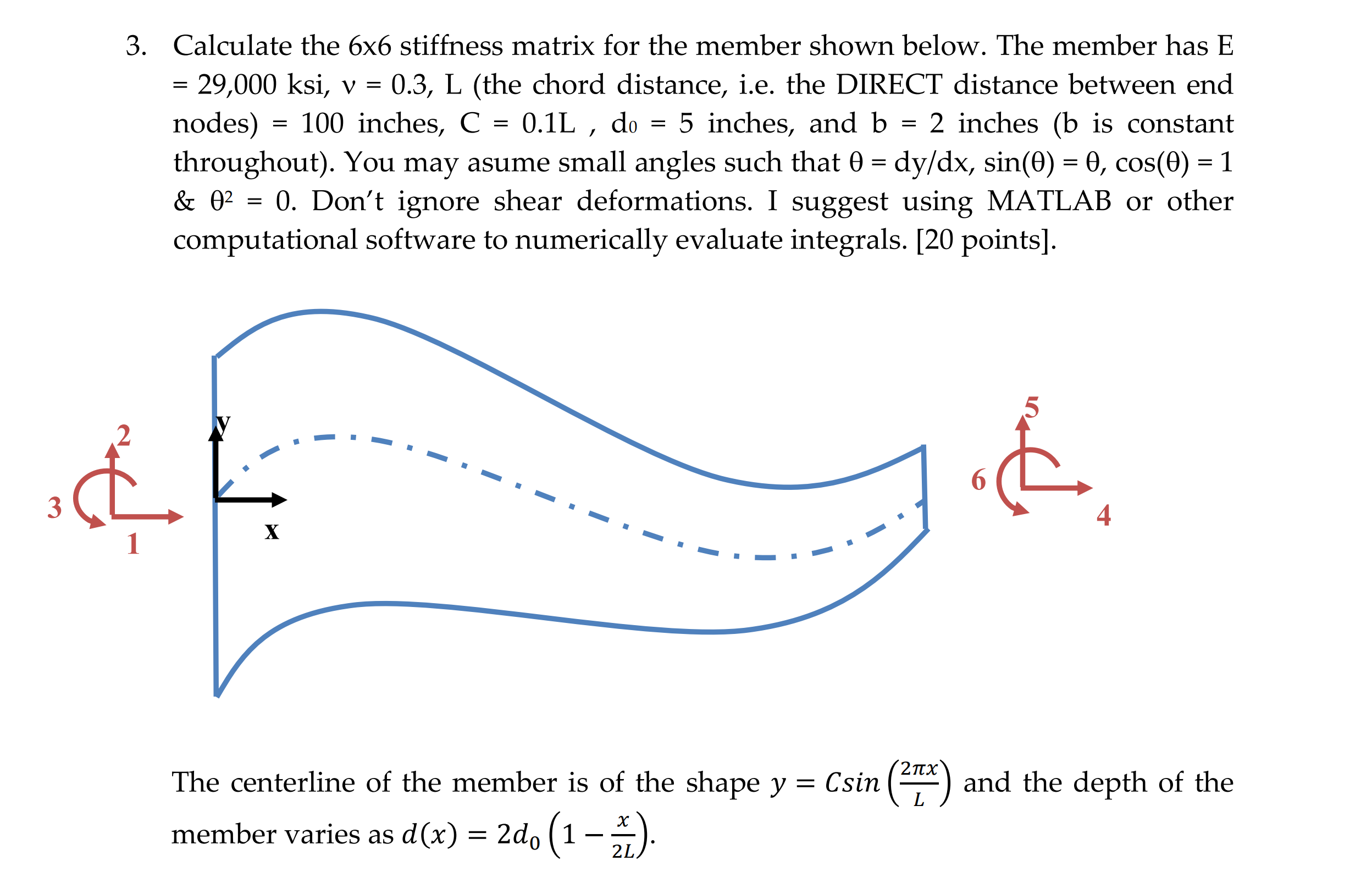 (Solved) - Calculate the 6x6 stiffness matrix for the member shown ...
