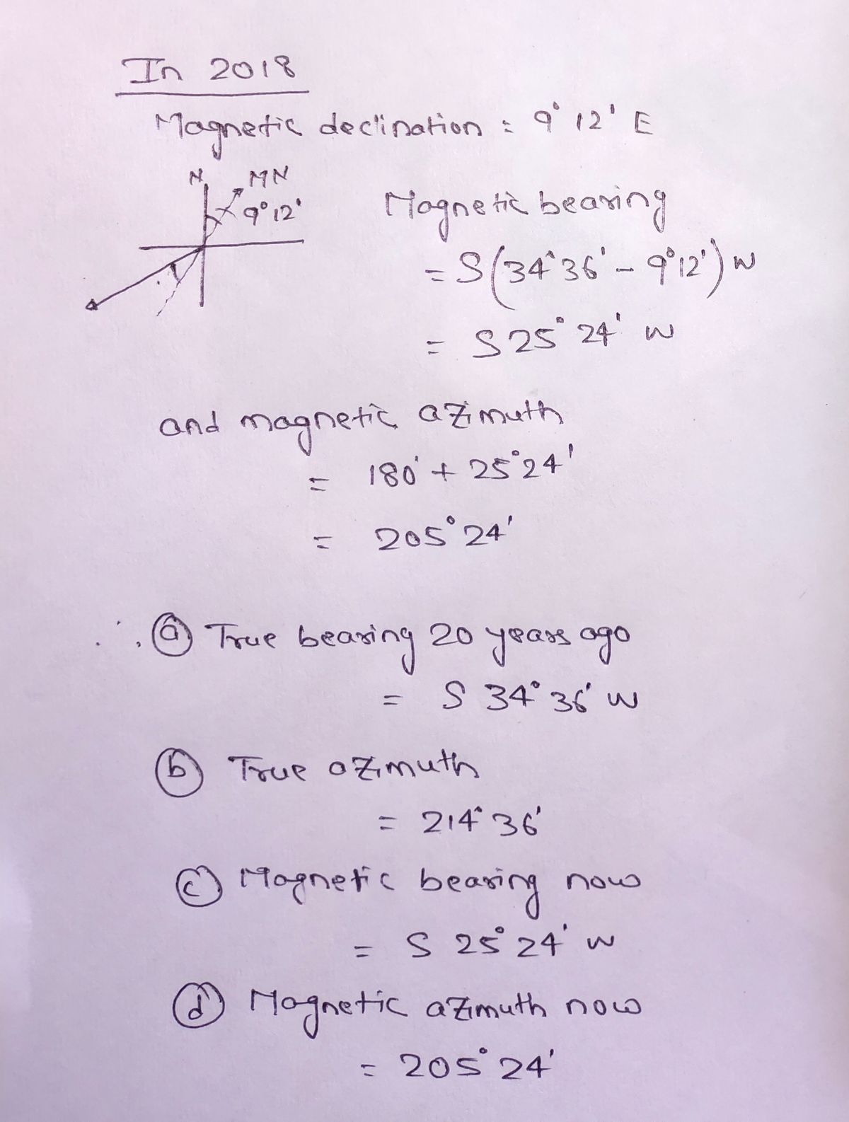 (Solved) - Magnetic Declination: 1. In a compass survey made twenty ...