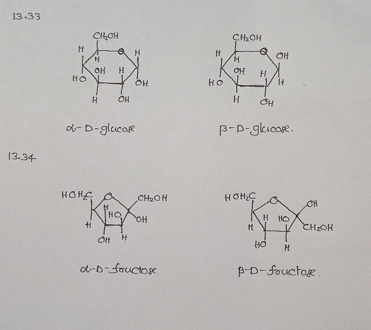 (Solved) - 13.33 Draw the Haworth structures for a- and B-D-glucose. 13 ...